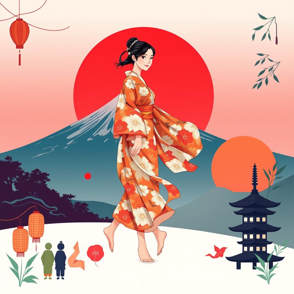 Morning Serenity: Lady in Yukata at Mount Fuji