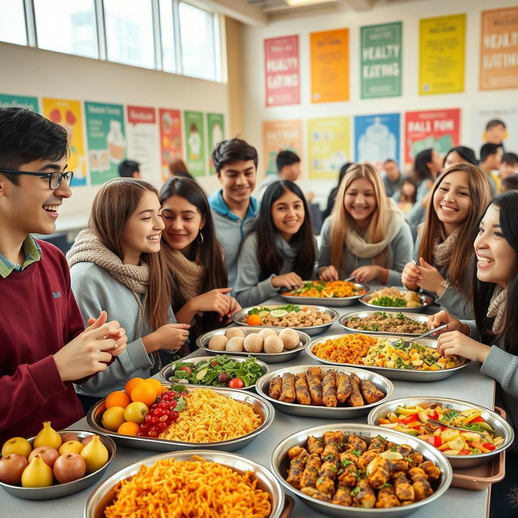 Vibrant Iranian School Cafeteria: A Celebration of Healthy Eating