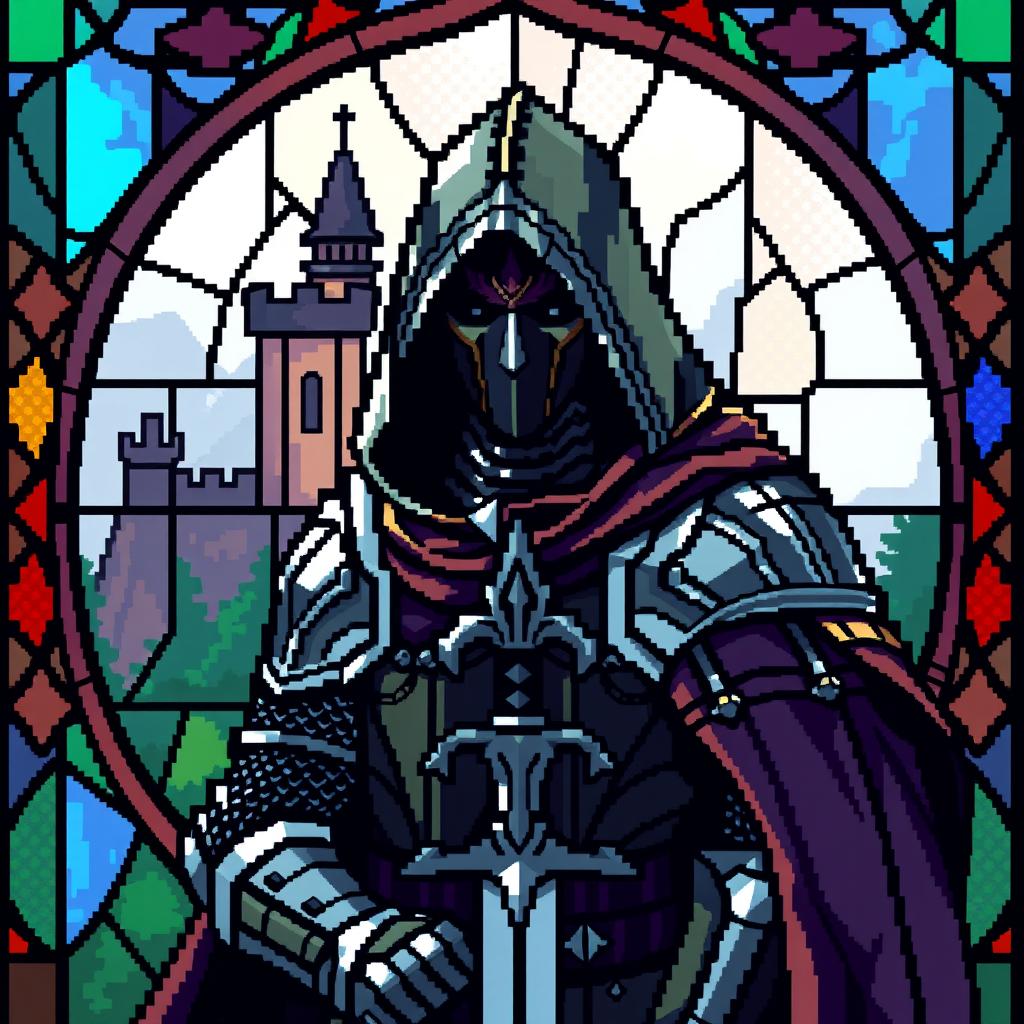 Stained Glass Pixel Art: Hooded Knight