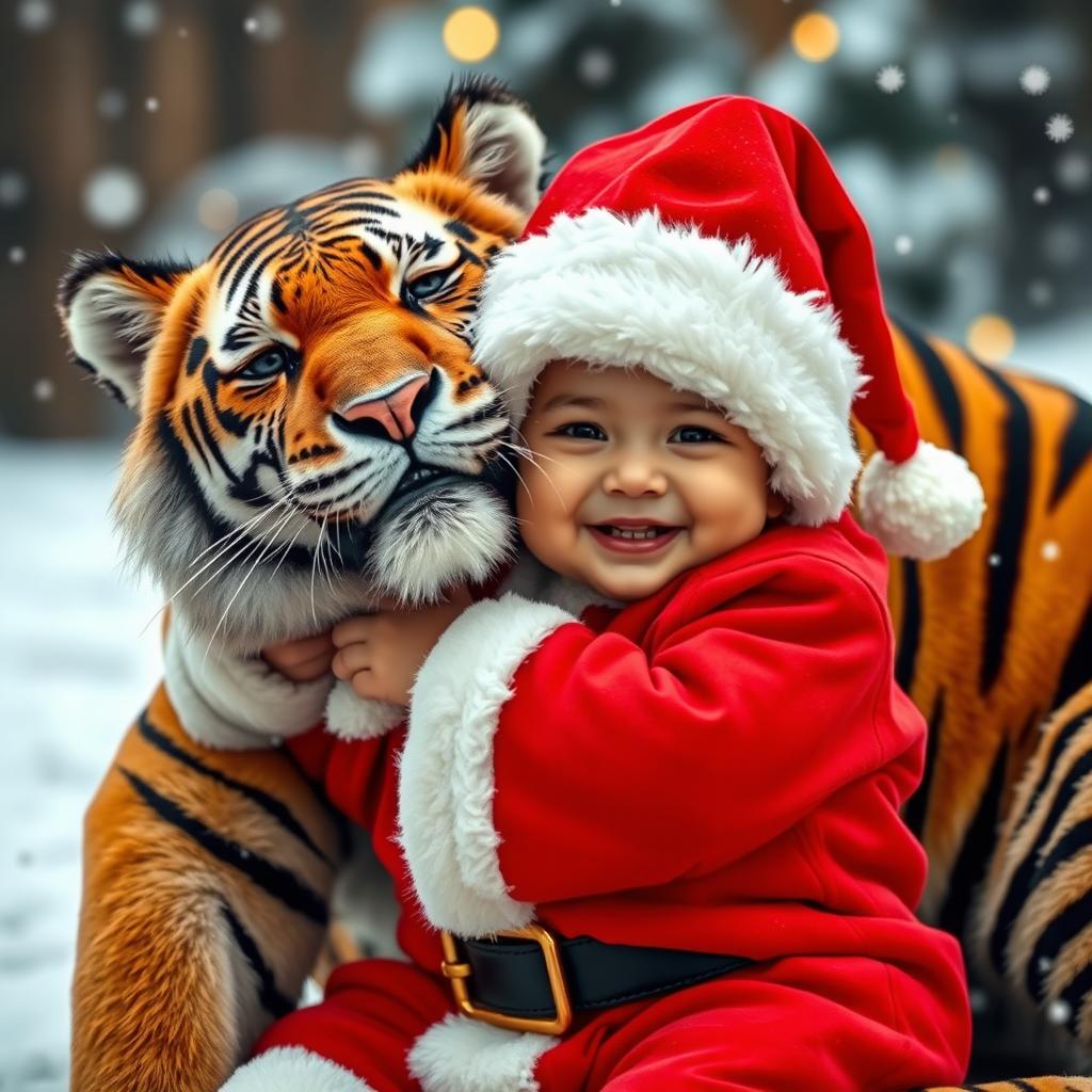 Festive Joy: Baby Santa Meets a Tiger