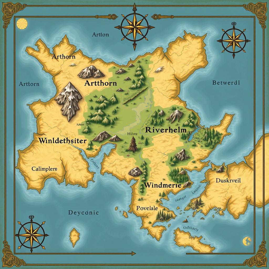 Explore the Enchanted Lands: Map of a Fictional Continent