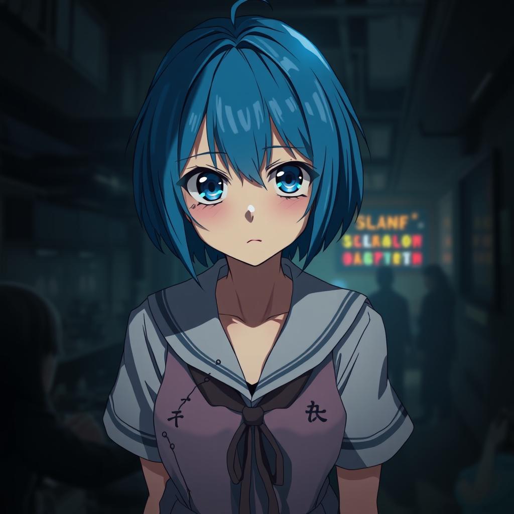 Dramatic Anime Girl in Dystopian Setting: A Story of Resilience