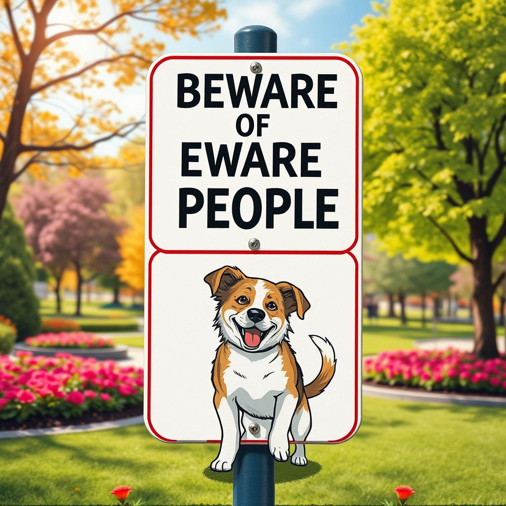 Beware of People: A Playful Park Sign & Wagging Dog
