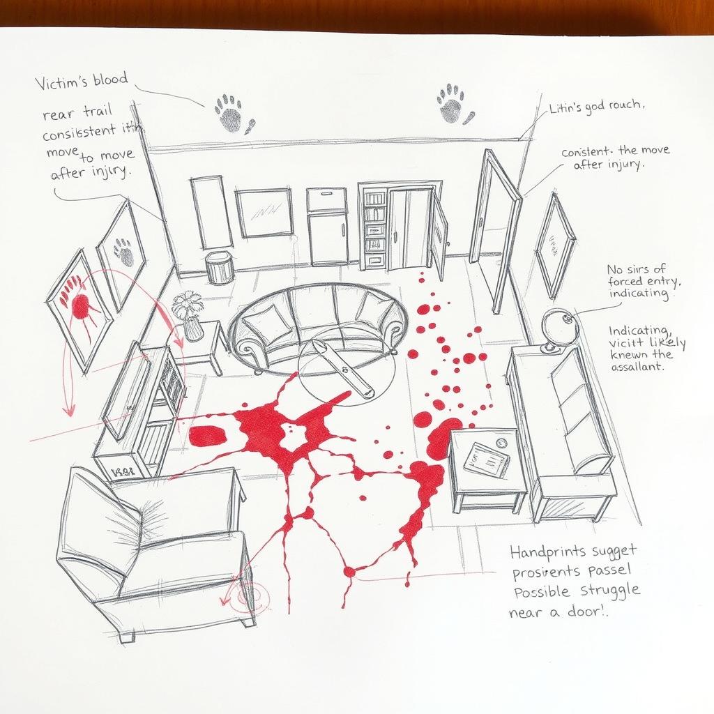 Unlock the Mystery: Chaotic Crime Scene Sketch