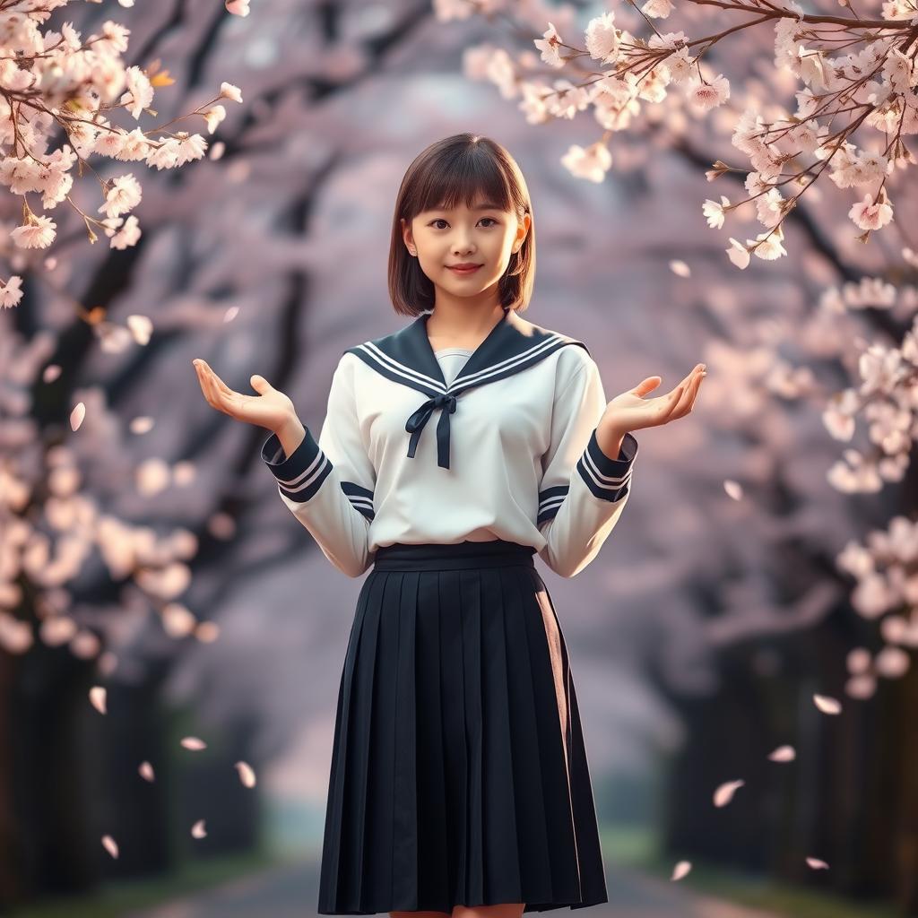 Elegant Japanese Schoolgirl in Traditional Uniform