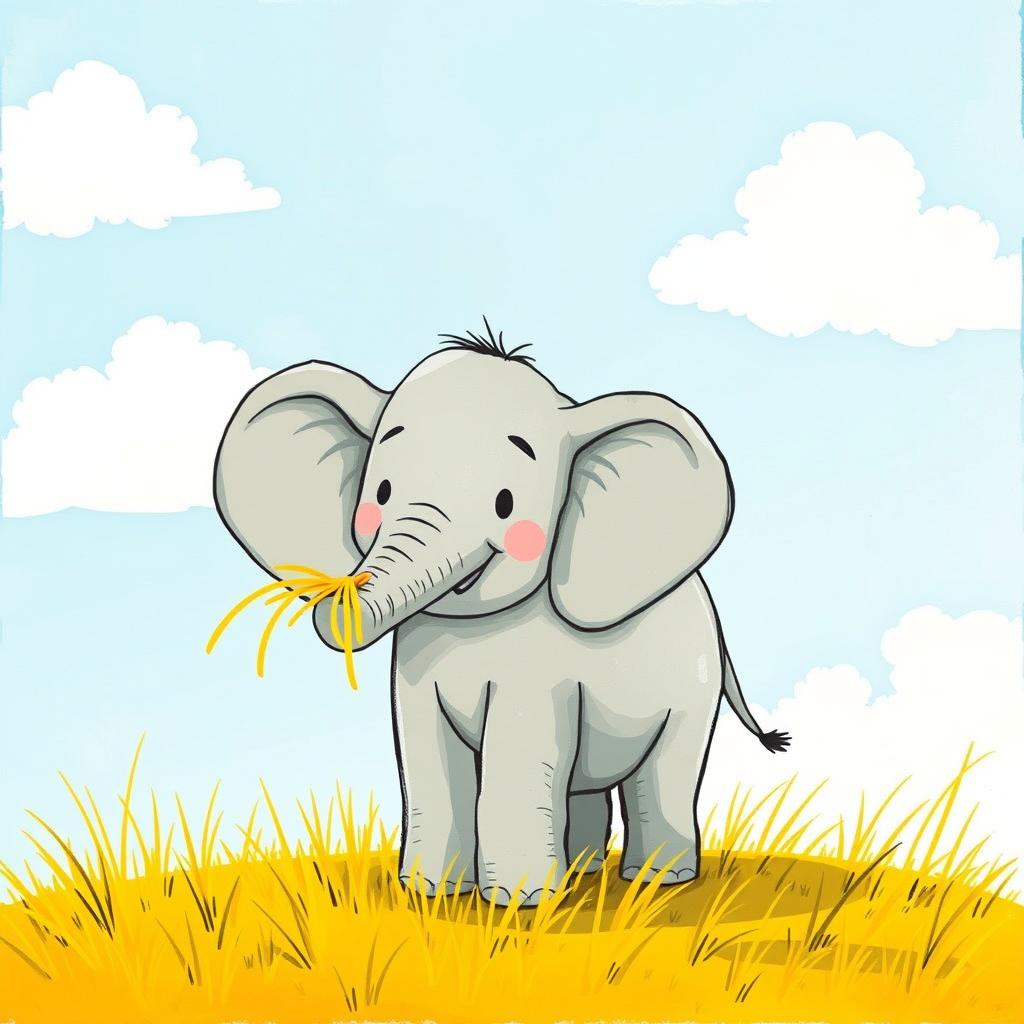 Cute Little Elephant in a Yellow Wonderland