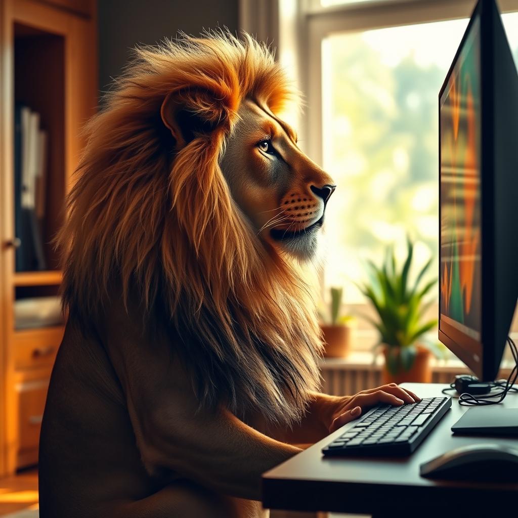 Lion's Gaze: A Majestic Encounter with Technology