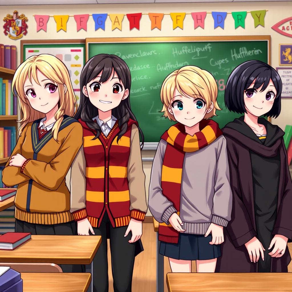 Colorful Classroom Adventures: Four Girls at Play