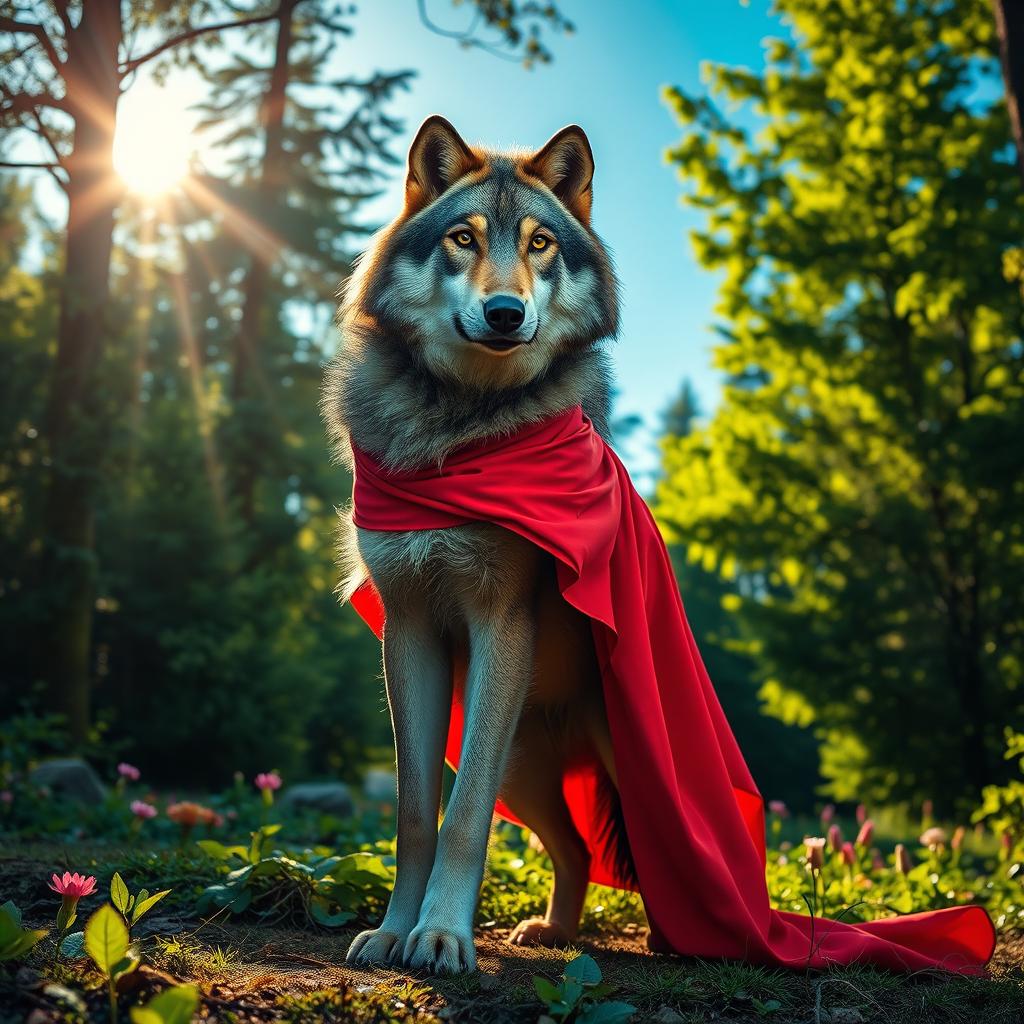 Majestic Wolf in a Red Skirt: Nature's Bold Statement