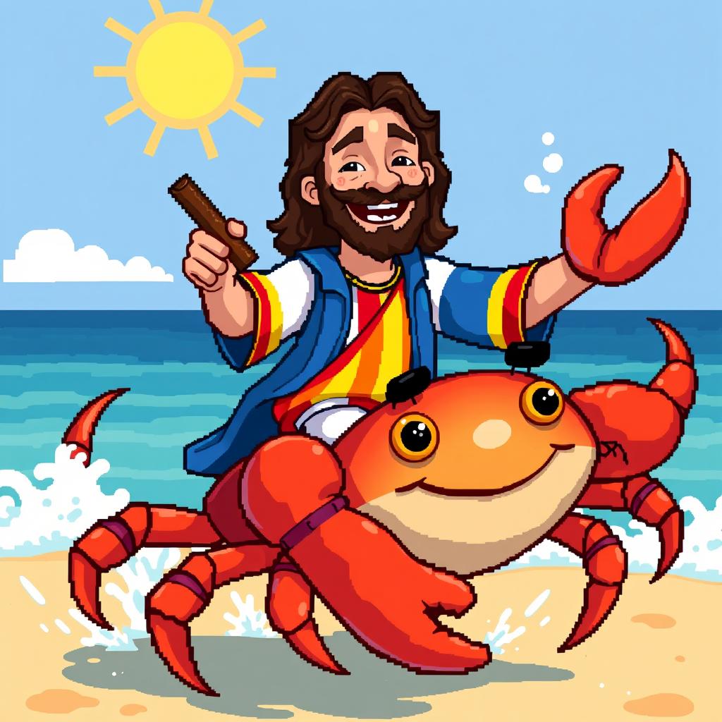 Whimsical Jesus on a Crab Adventure