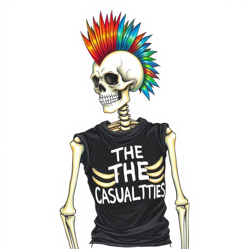 Vibrant Mohawked Skeleton - A Stunning Artistic Perspective