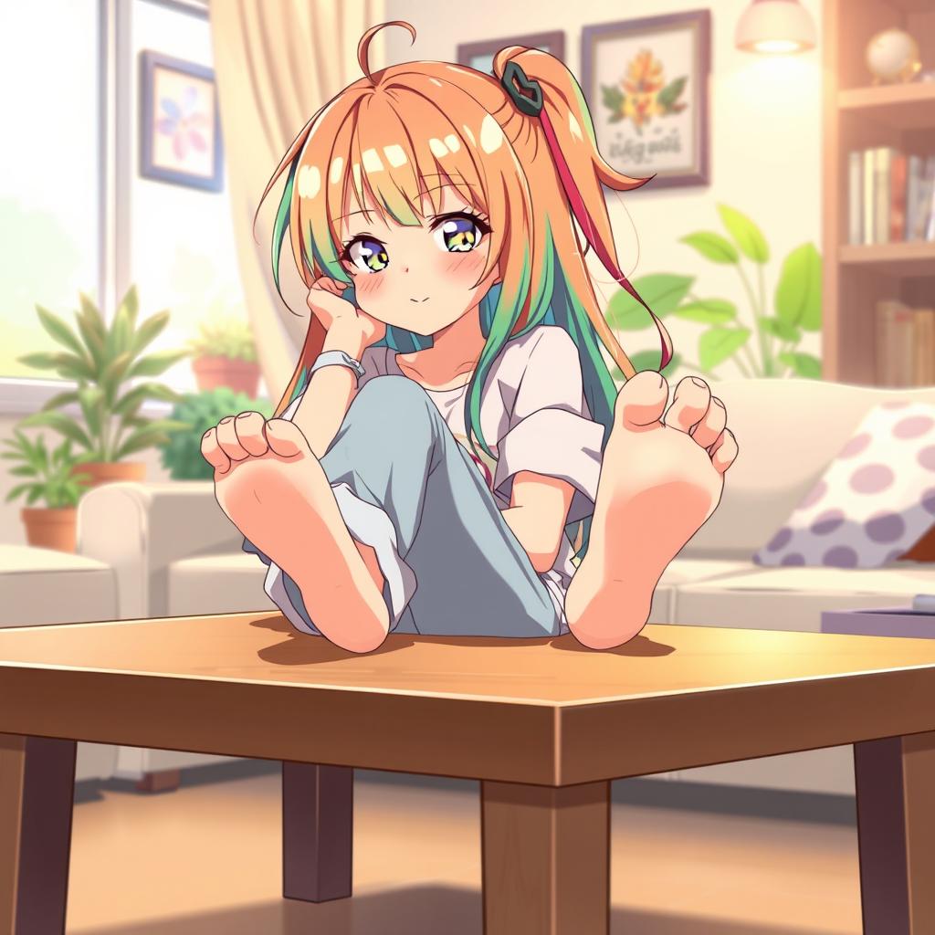 Playful Anime Girl with Colorful Hair