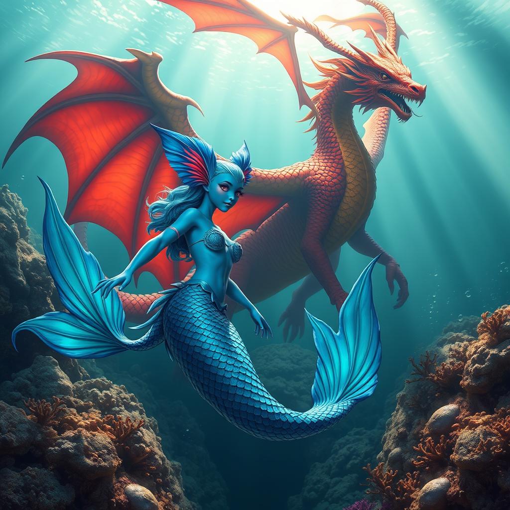 Embrace the Magic: Vibrant Blue Merfolk Underwater