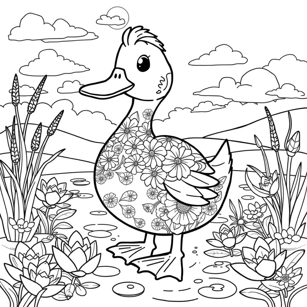 Whimsical Duck Coloring Page