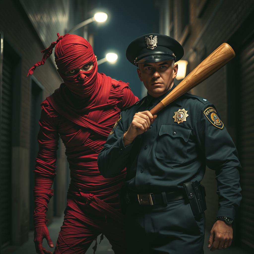 Epic Showdown: Red Mummy vs. Police Officer