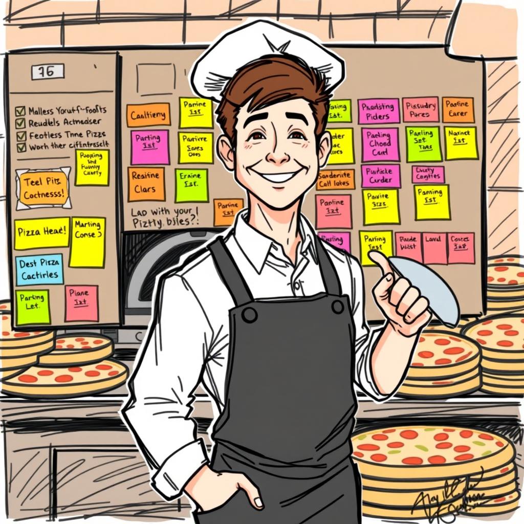 Life in a Pizza Shop: A Dynamic Sketch