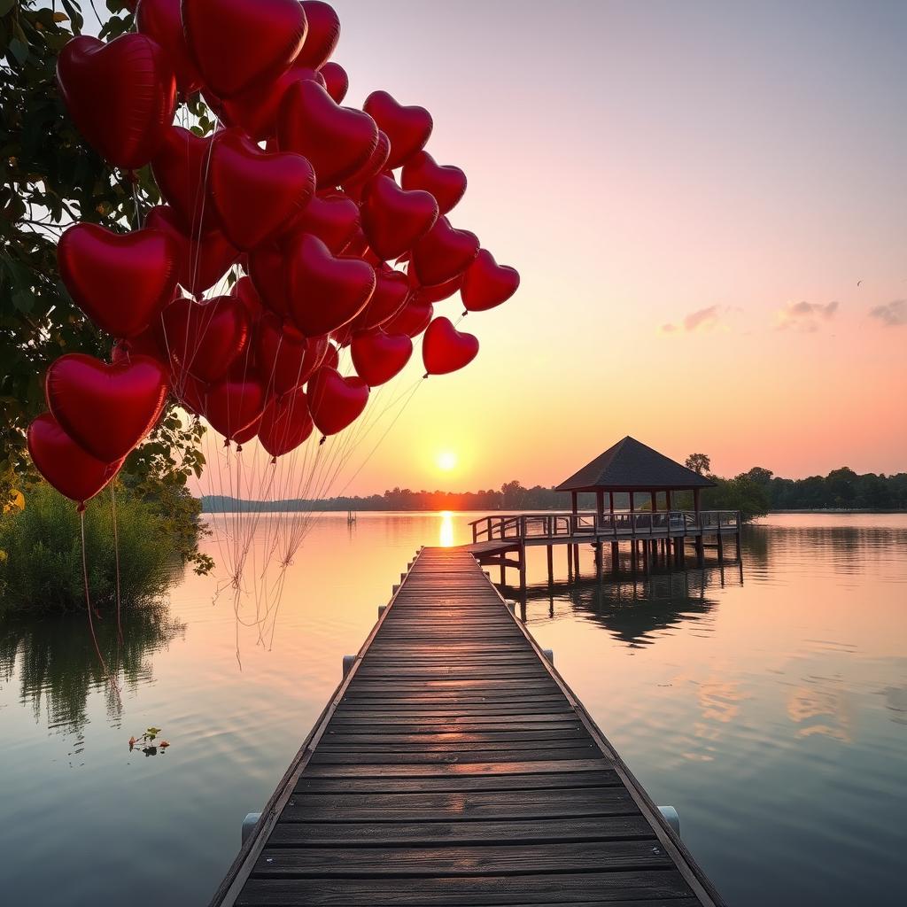Charming Jetty with Heart-Shaped Balloons