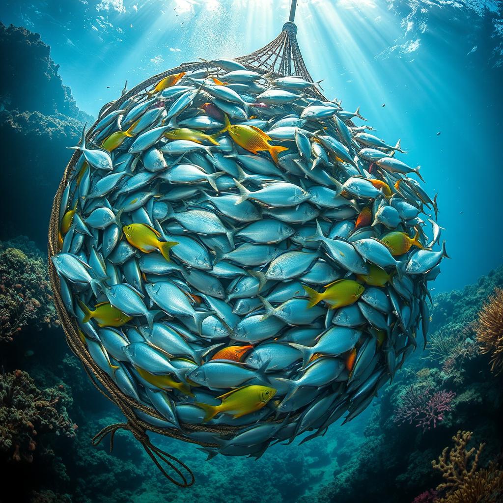 Bounty of the Sea: A Fishing Net Full of Colorful Fish