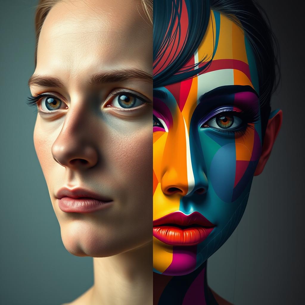 Duality of Self: Realism Meets Vibrant Abstraction