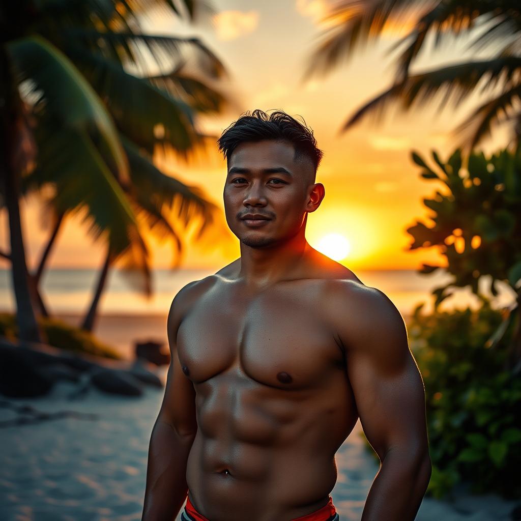 Strength and Serenity: Filipino Man at the Beach