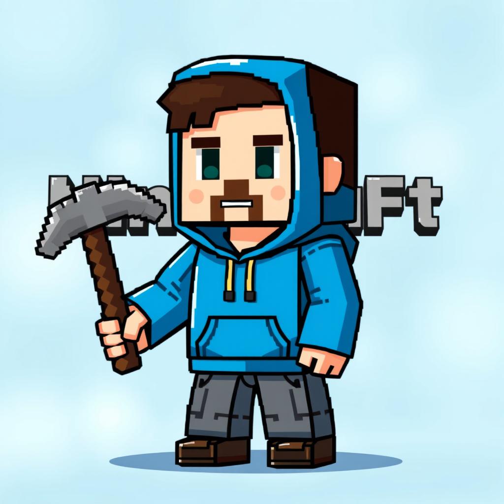 Craft Your Adventure: Pixel Art Character in a Blue Hoodie
