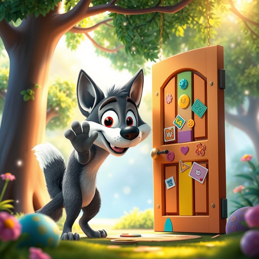 Unlock Adventure: Whimsical Wolf Meets Colorful Door