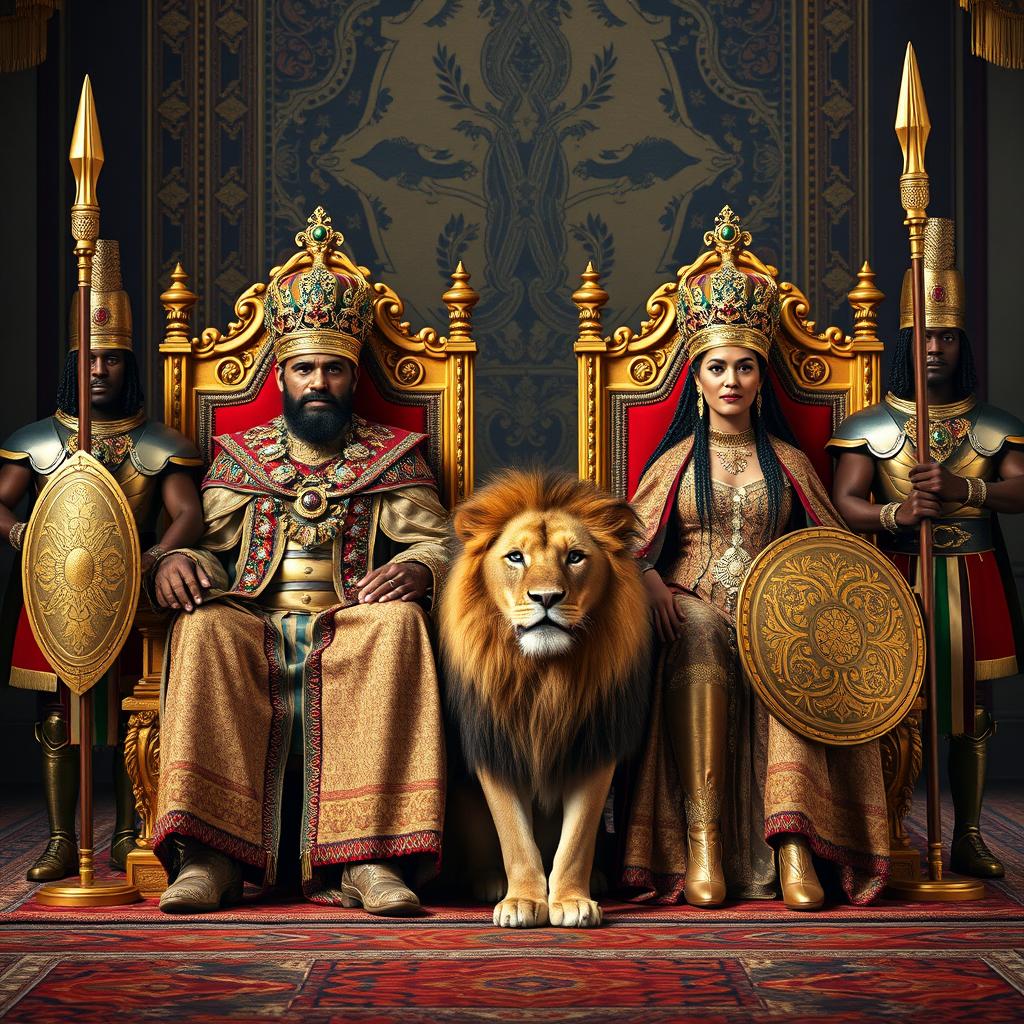 Majestic Ethiopian King and Queen on Ornate Thrones