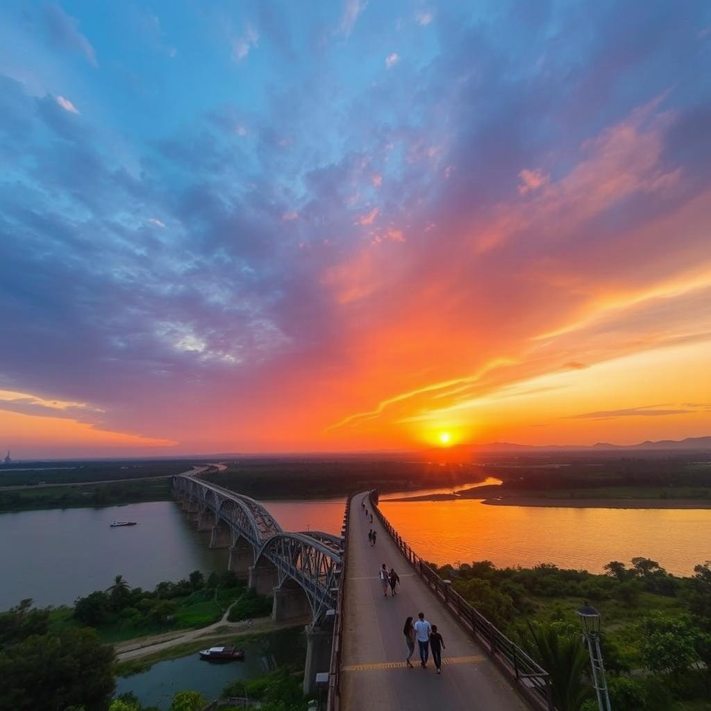 Breathtaking Sunset at Sagaing Bridge, Myanmar - A Scenic View