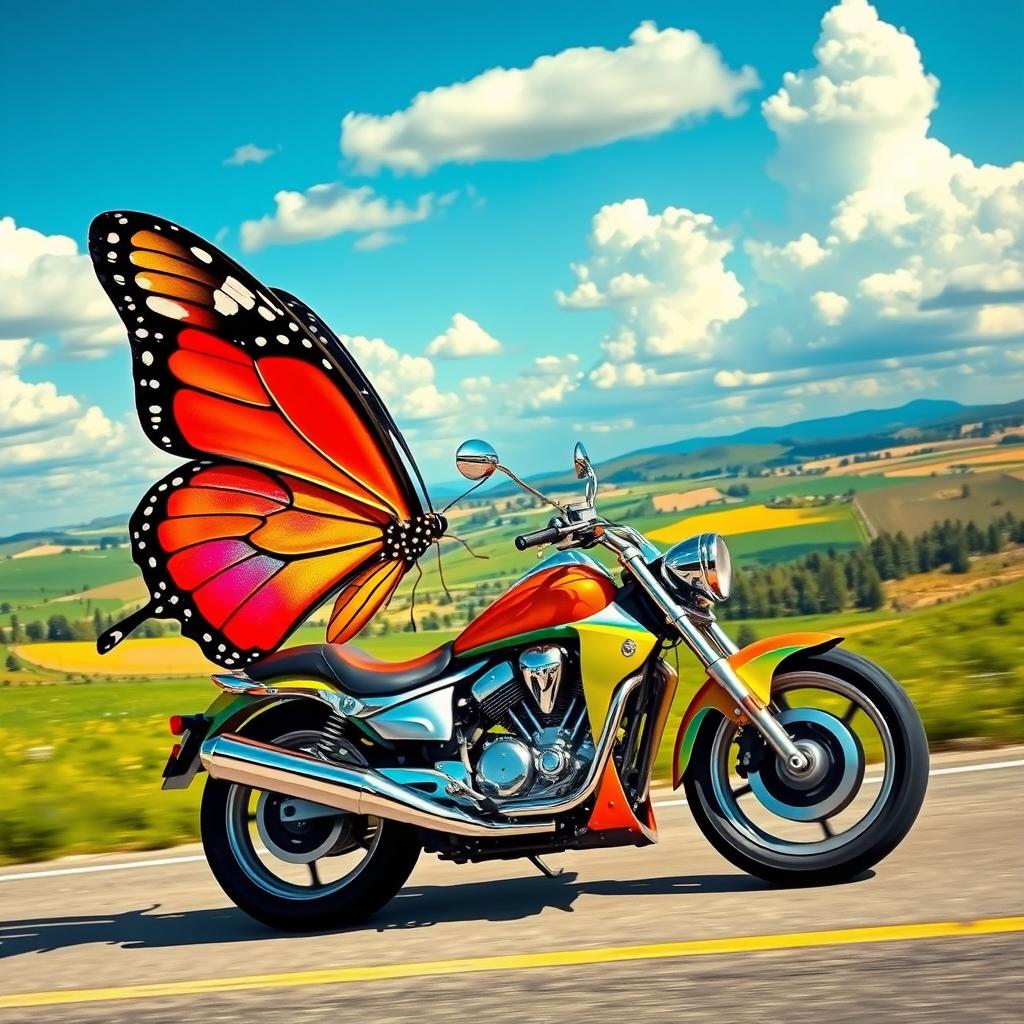 Whimsical Adventure: Butterfly on a Motorcycle