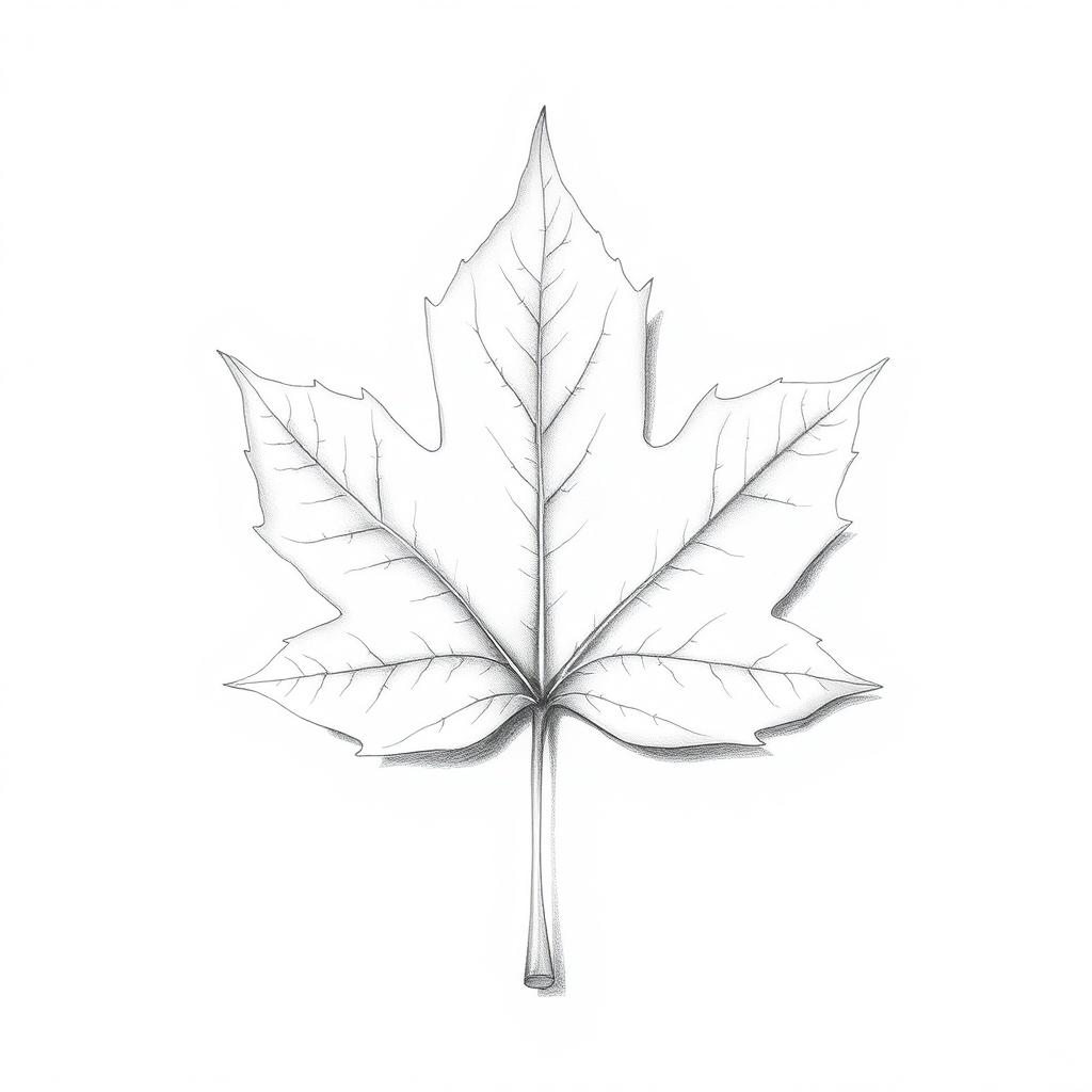 Intricate Pencil Sketch of a Maple Leaf
