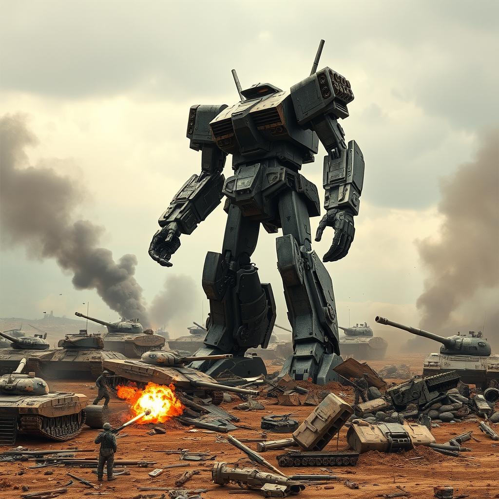 Epic Dystopian Battlefield: Bipedal Mech Showdown
