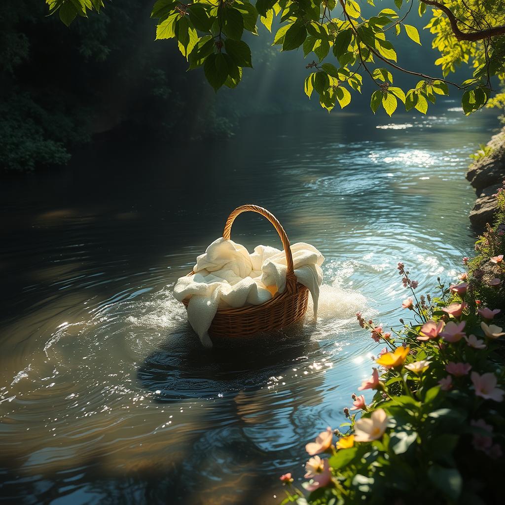 Tranquil Serenity: A Delicate Basket's Journey on the River