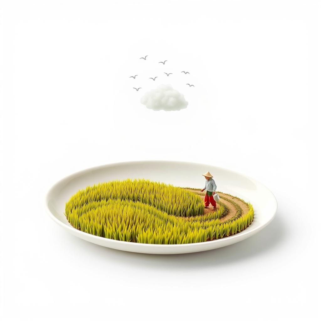 Miniature Rice Paddy Field on a Plate
