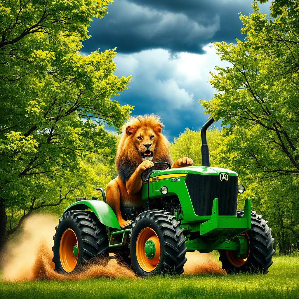 Majestic Lion on a Tractor Adventure