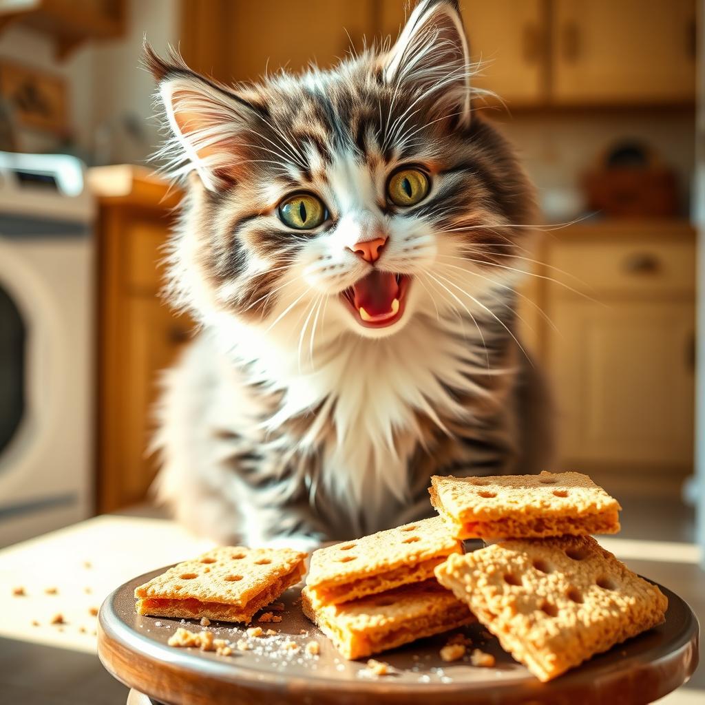 Adorable Cat Enjoying Graham Crackers