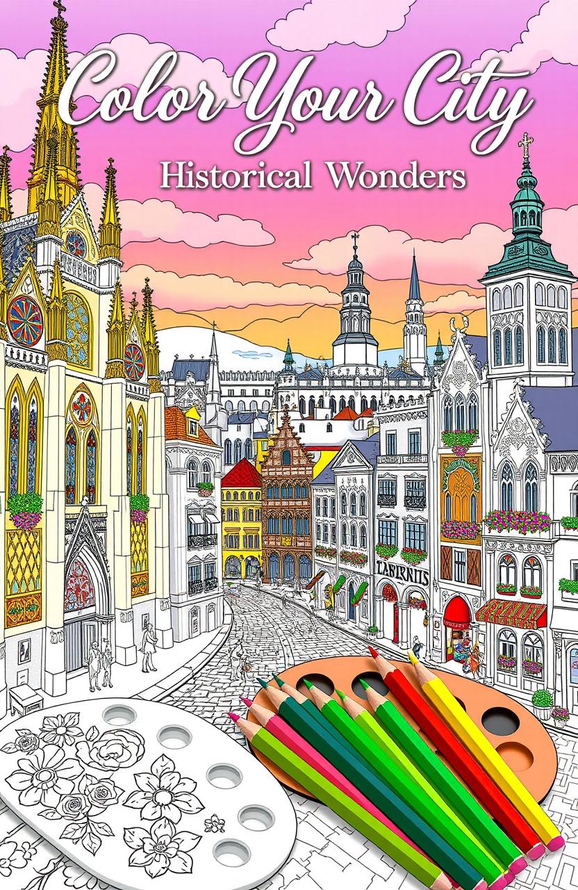 Vibrant Cityscape Coloring Book Cover