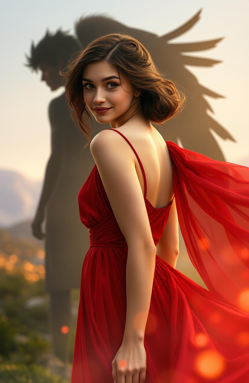 Ethereal Elegance: A Red Dress and Majestic Wings