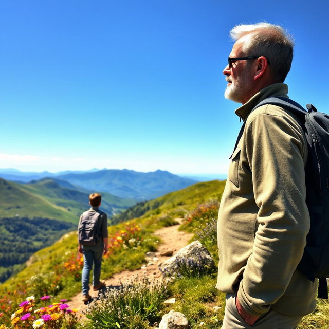Proud Nepali Father on a Mountain Ridge