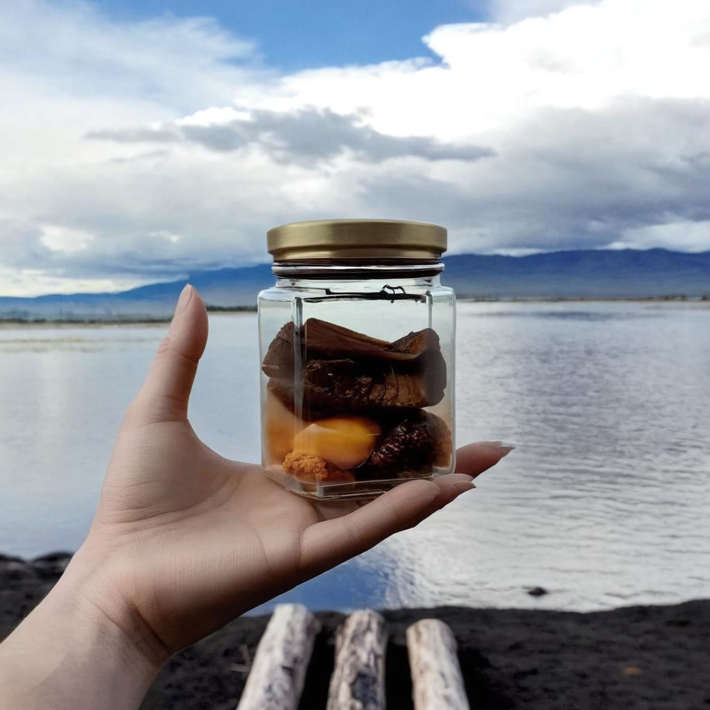 Vibrant Seaside Animation: Hand Holding a Mysterious Jar