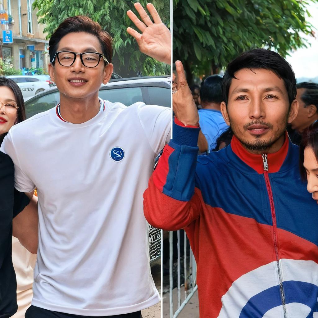 Stylized Male Characters in a Colorful Kiss: A Heartwarming Urban Scene