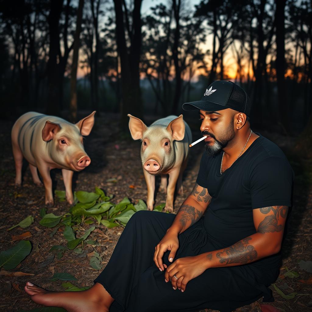 Whimsical Pigs in a Dusky Forest