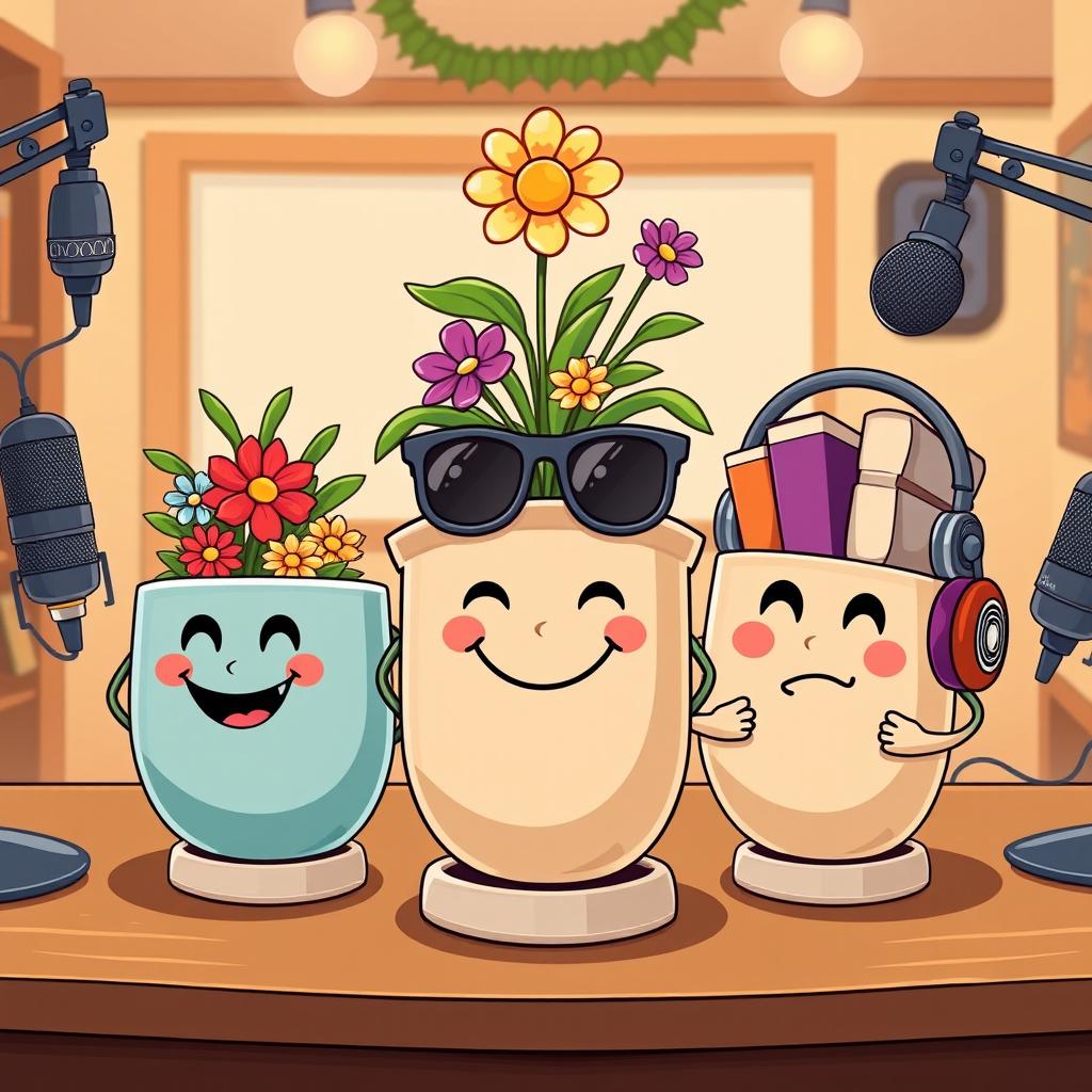 Creative Cartoon Podcast Pots