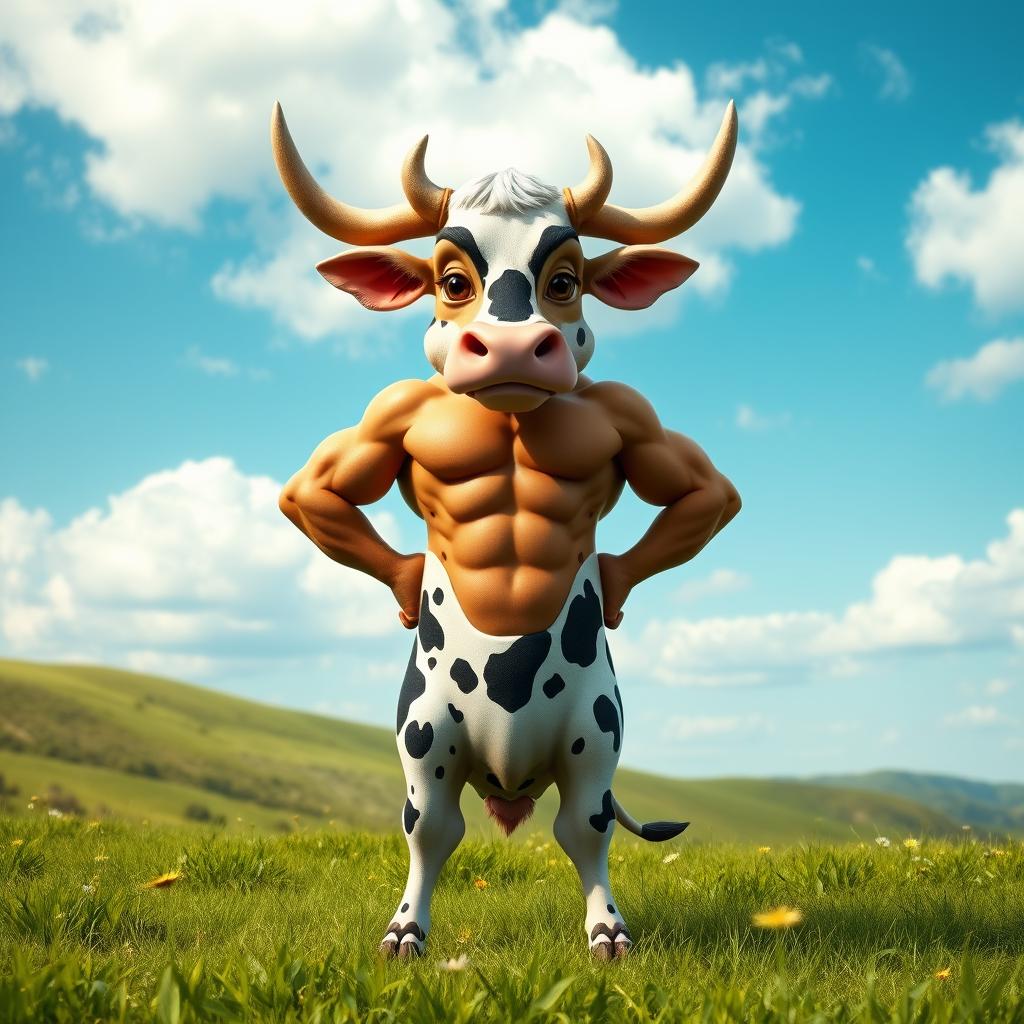 Enchanting Half Cow, Half Man Creature in a Meadow