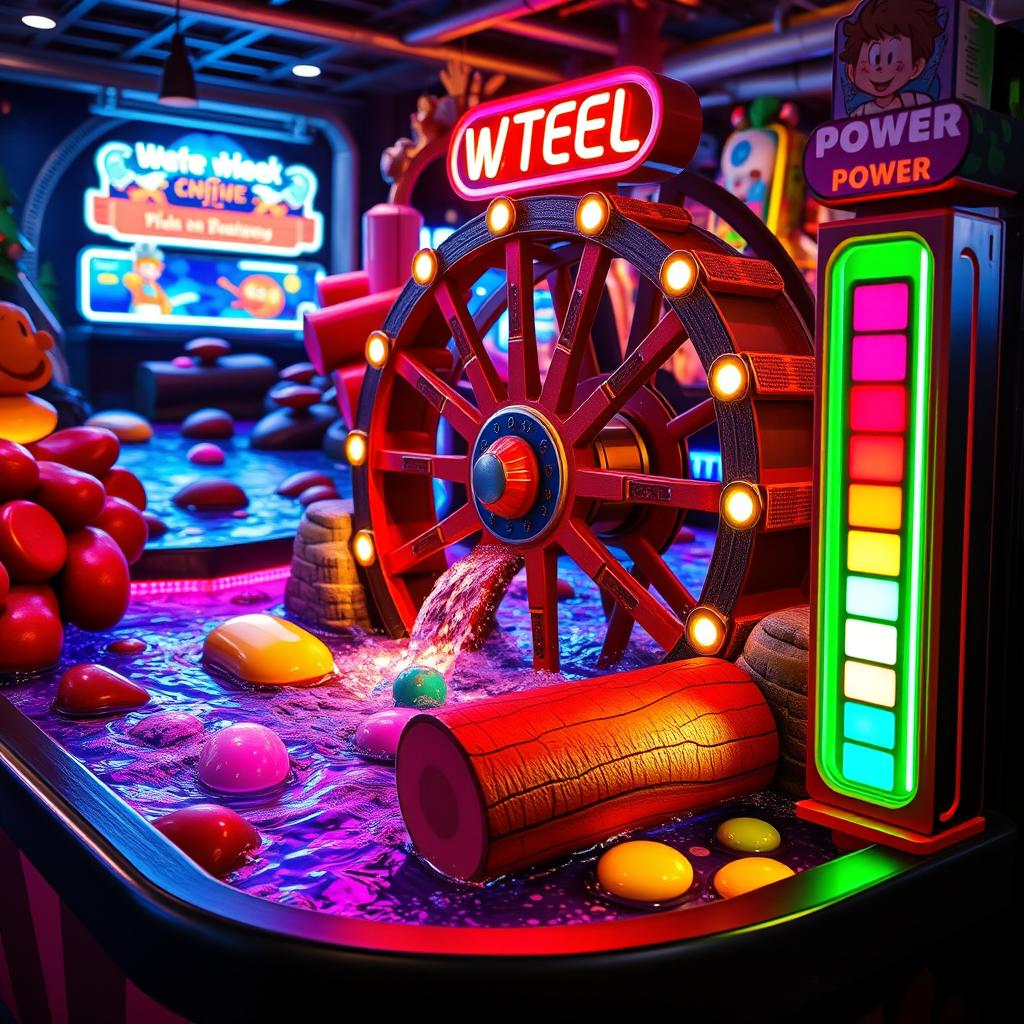 Dive into the Arcade: Vibrant Water Wheel Scene