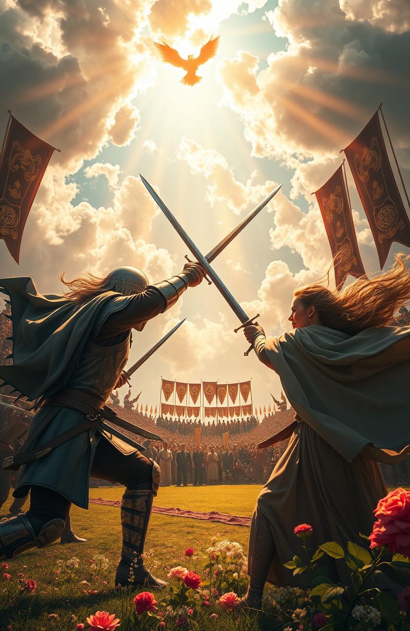 Epic Sword Duel Under a Dramatic Sky