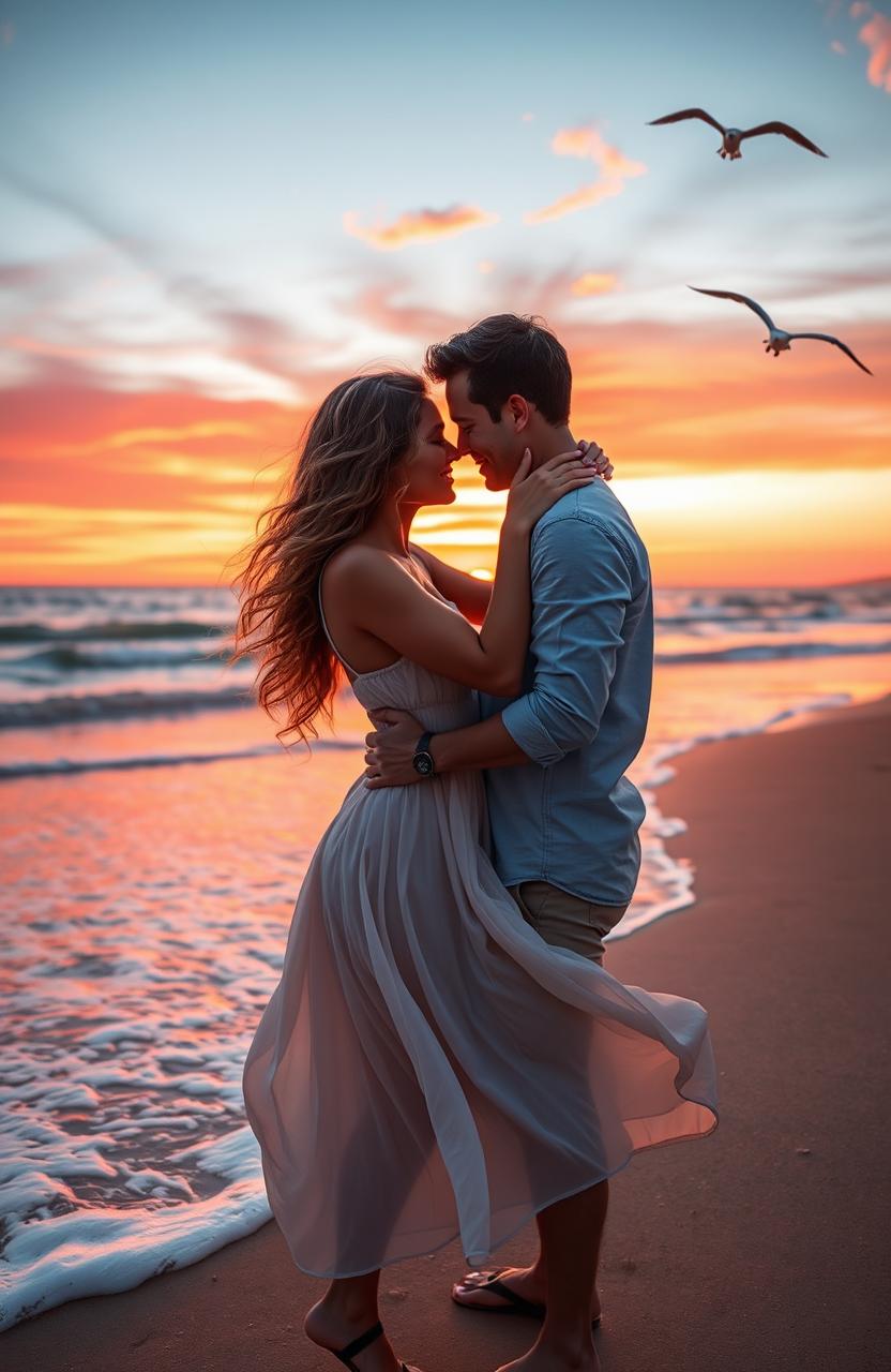 Intimate Beach Embrace: Love at Sunset