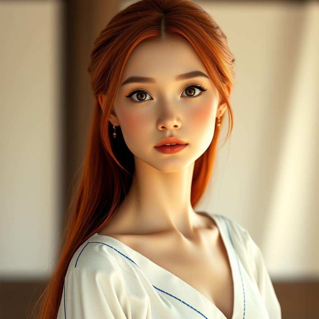 Elegant Enchantment: Red-Haired Beauty in White
