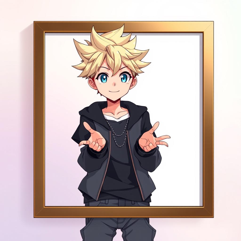 Vibrant Anime Boy Behind an Empty Frame