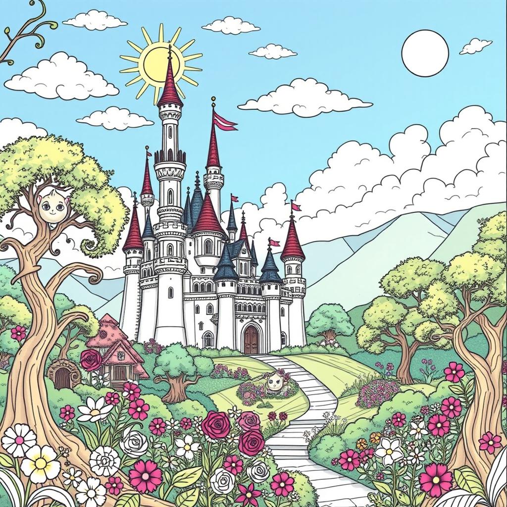 Color Your Imagination: Enchanted Castle in a Fairytale Landscape