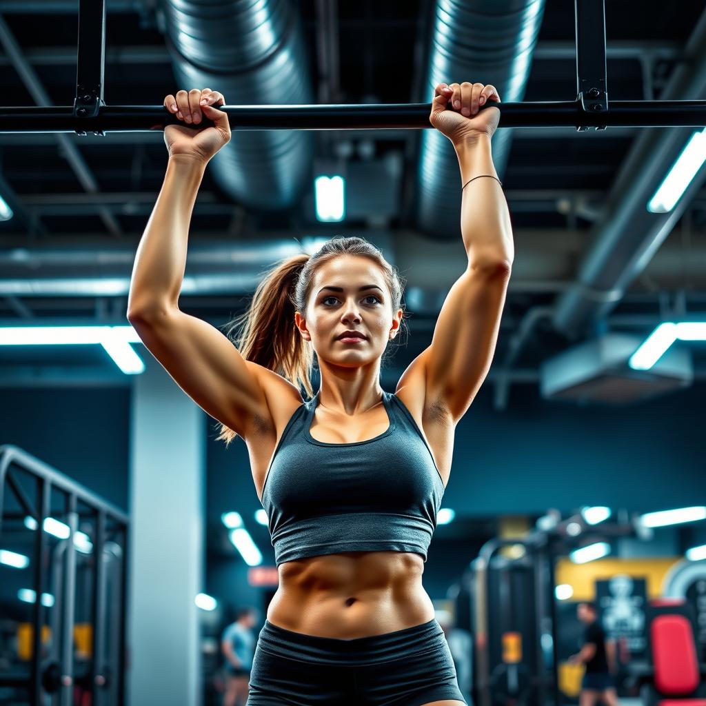 Reach New Heights: Empowered Woman Crushing Pull-Ups